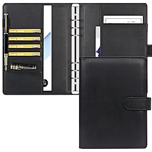 Toplive A5 Notebook Binder 6 Ring Refillable Binder, PU Leather Planner Binder Personal Budget Binder Organizer Cover with Magnetic Closure for A5 Filler Loose Leaf Paper, Matte Black