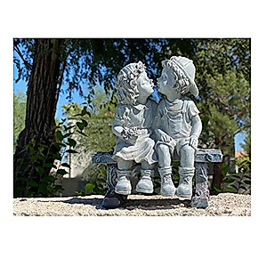 Lily's Home First Kiss Resin Garden Statue, Little Girl and Boy Kissing Yard Miniature Figurine, 9 Inch