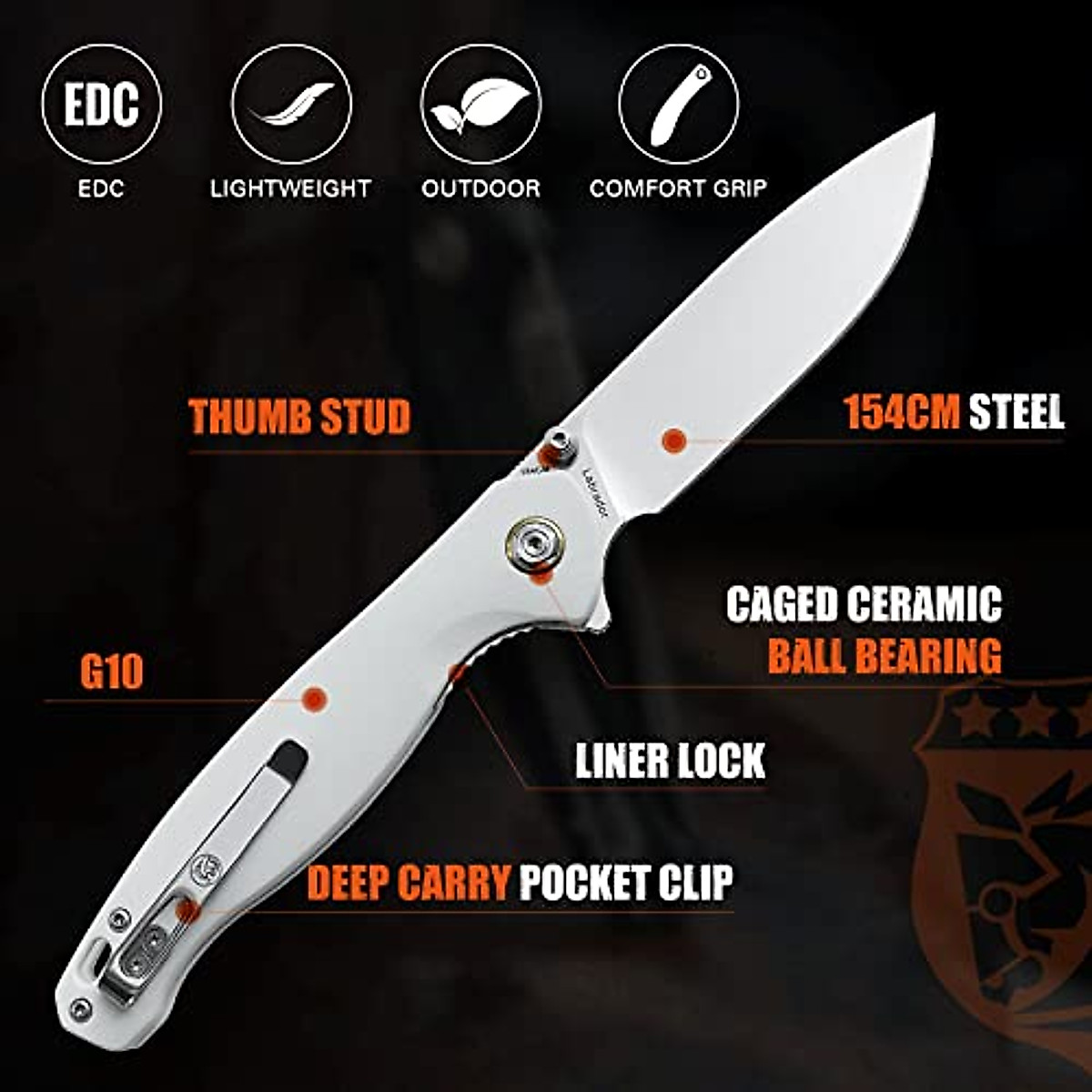 Vosteed Labrador Folding Knife Pocket Knife for Men with 3.74 inch 154CM Satin Blade, EDC Flipper Knife with White G10 Handle and Clip for Outdoor Camping