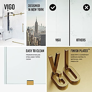 VIGO Adjustable 56-60" W x 74" H Elan Frameless Sliding Shower Door with Clear Tempered Glass, Reversible Handle in Matte Brushed Gold
