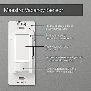 Lutron Maestro Vacancy Sensor Switch, 5-Amp, Single-Pole or Multi-Location, MS-VPS5MH-WH, White