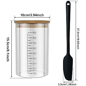 esidianzi 7Pcs Sourdough Starter Jar Kit with Scale 900ml Reusable Sourdough Starter Container with Bamboo Lid Multipurpose Wide Mouth Glass Sourdough Fermentation Jar for Sourdough Baking(as Shown)