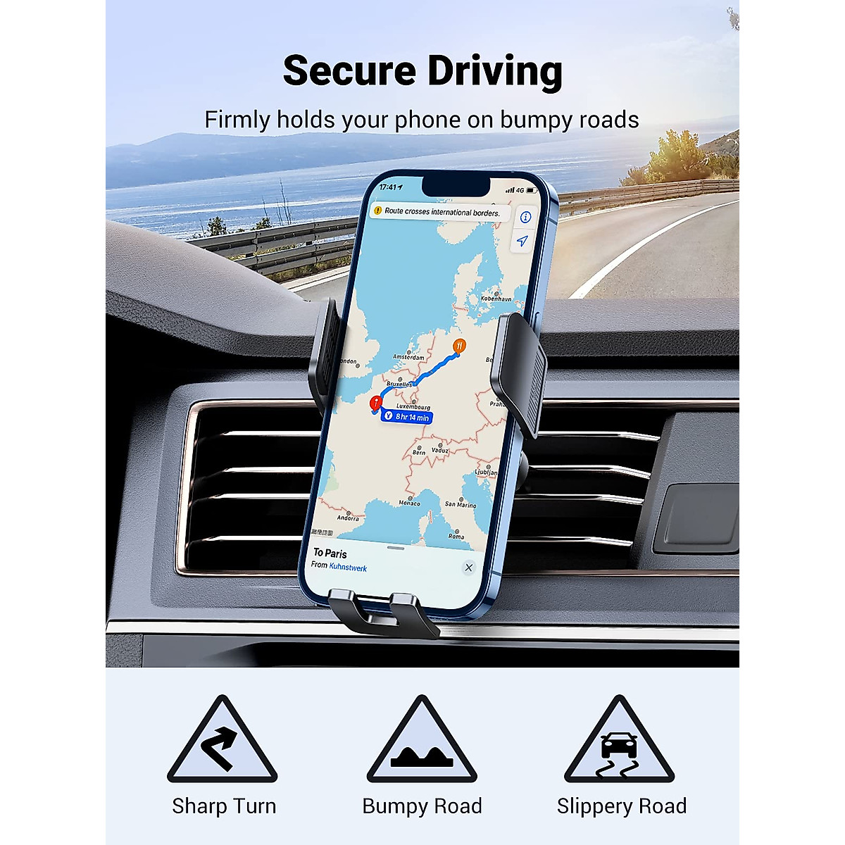 UGREEN Car Phone Holder Phone Mount Car Vent Phone Holder Thick Case Friendly Compatible with iPhone 15 14 Pro Max 14 Plus, iPhone 13 12 11 Pro Max Mini SE XS XR 8 7 6 6S Cell Phone