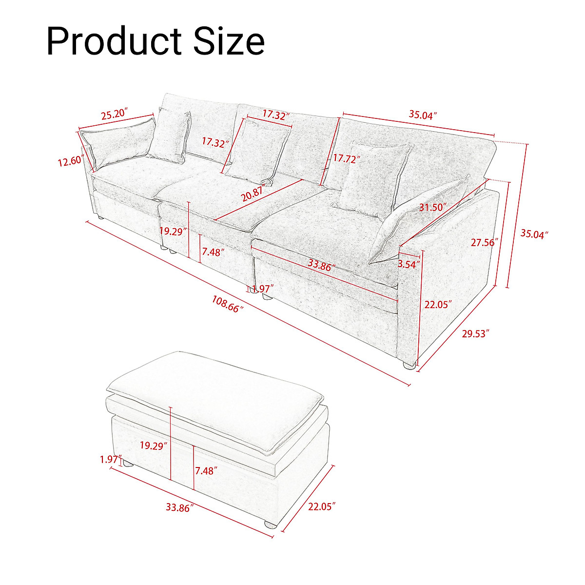 ChicFurnit Couch, L-Shaped Sectional Sofa, Luxury Chenille Fabric Sofa Couch with Foam Cushions, Comfy Upholstered Modular Sofa with Ottoman for Living Room, Apartment & Office, Green