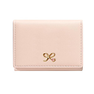Sunwel Fashion Girls Cute Wallet Coquette Bow Wallet Small Wallet Slim Credit Card Holder ID Window for Women (PINK)