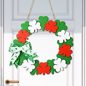 St Patrick's Day Decoration Artificial Wood Wreath Decor Decorations for Home Spring St Patrick's Day Wreaths Hanging Garland for Outdoor Garden Front Door Wall Farmhouse (Shamrock Style)