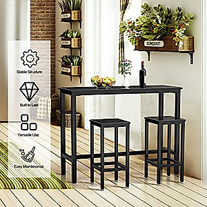 COSTWAY 3-Piece Bar Table Set, 39.5” Bar Table with 2PC 28” Bar Stools, Pub Height Dinning Table Set with Counter Height Backless Stools, Breakfast Table Set for Apartment/Bistro/Pub (Black)