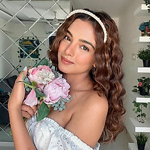 Hapdoo White Pearl Headbands for Women Girls, Cute Beads Headband with Faux Pearl for Wedding Bride, Fashion Beaded Bling Hairbands Hair Hoop Accessories for Birthday