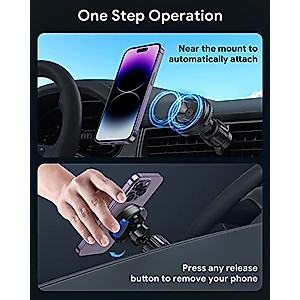 OMOTON for MagSafe Car Mount, O-Mag DriveSafe Magnetic Air Vent Car Phone Holder, Powerful Magnetic Mounting and Vacuum Suction Cup for iPhone 14 13 12 Pro Plus Max Mini MagSafe Case