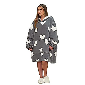 Dreamscene Heart Blanket Hoodie Women Giant Hooded Wearable Blanket Sweatshirt Cozy Warm Sherpa Mens Womens - Valentine Gift for Him One Size – Charcoal Grey