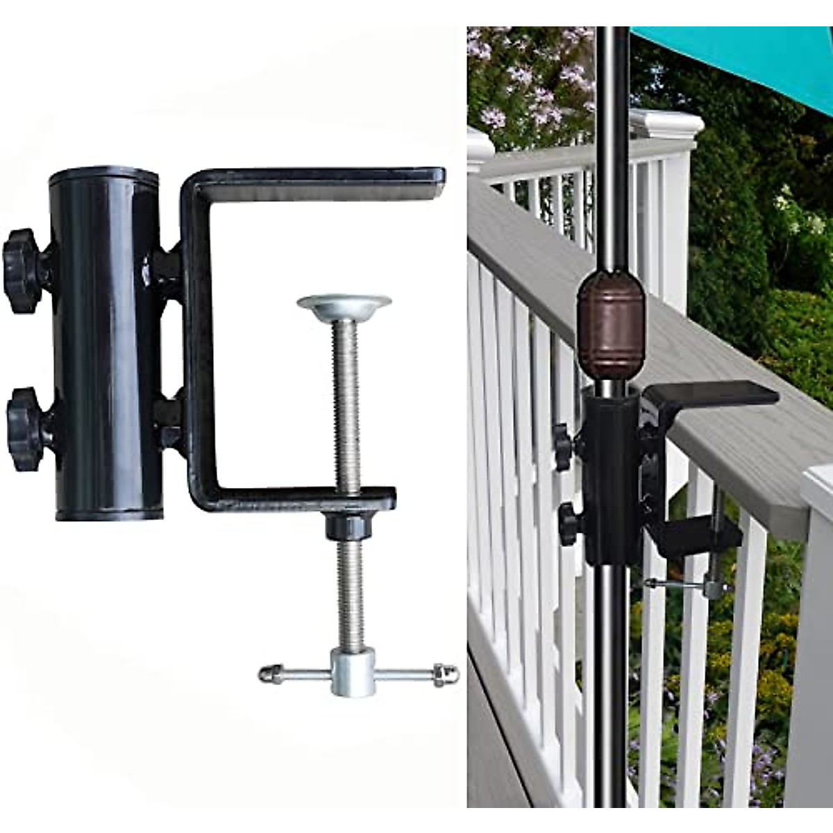 AMMSUN Heavy Duty Upgraded Patio Umbrella Clamp Clip Steel Umbrella Stand Holder Mount Attaches to Railsor Fence Post Railing Bleachers Benches Tailgates Outdoor
