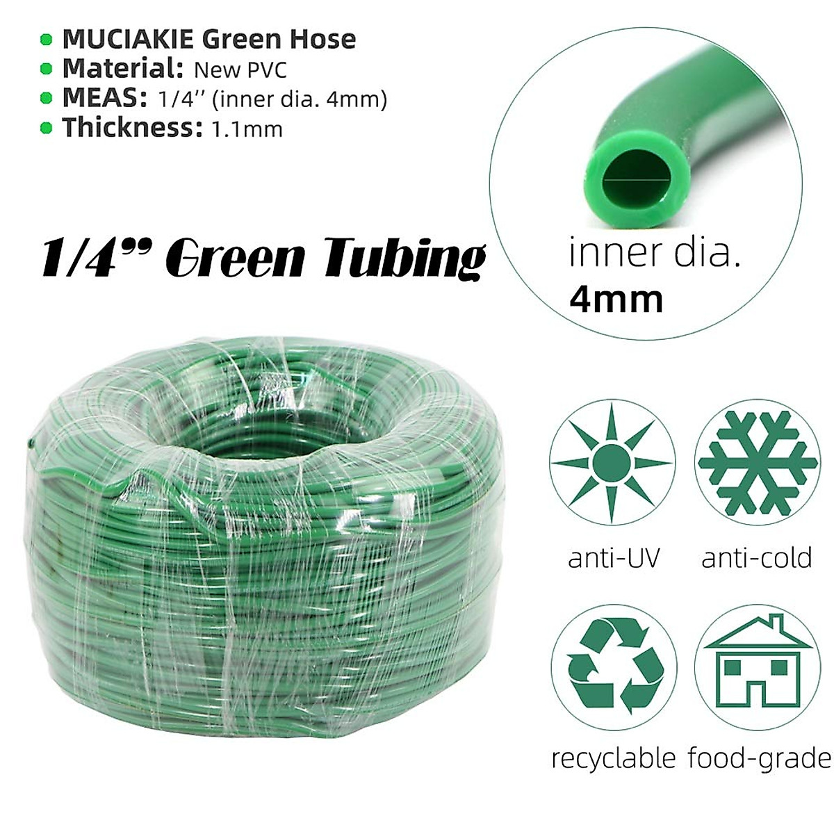 UXZDX CUJUX 10-70m 1/4'' Green Garden Watering Irrigation Hose Water Tubing Micro Drip Pipe for Irrgation System 4/7mm Hose (Color : 70m)