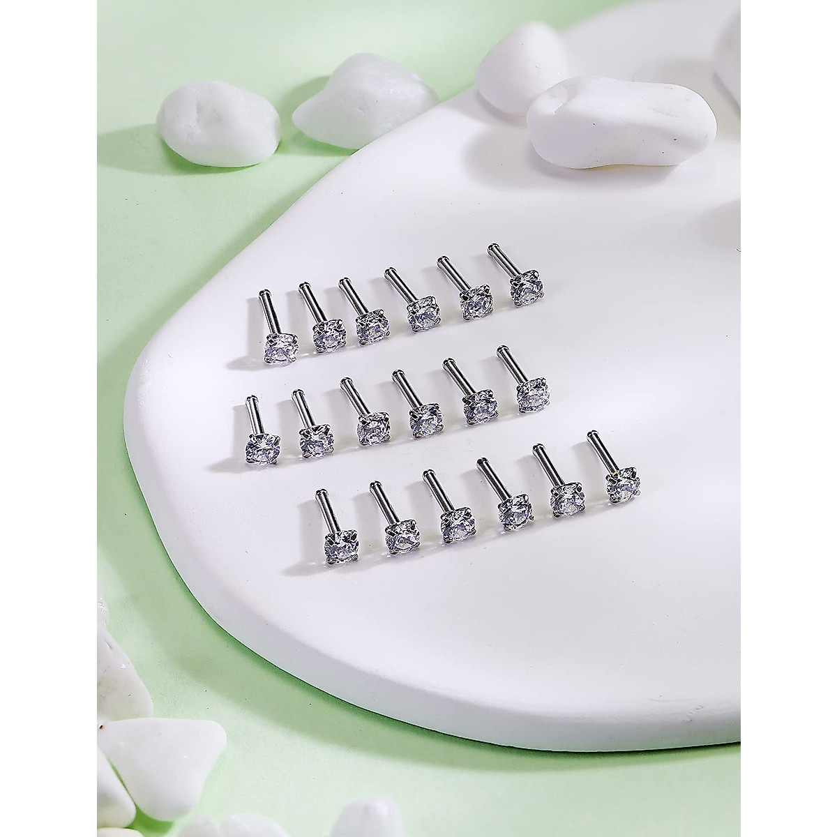 Uzgtvy 18G Nose Rings Stud Nose Ring Piercing Jewelry for Women 316L Stainless Surgical Steel Silver Hypoallergenic Straight Nose Nostril Ring Bar Earrings Stud Bone Piercing Jewelry Pack Men 3mm