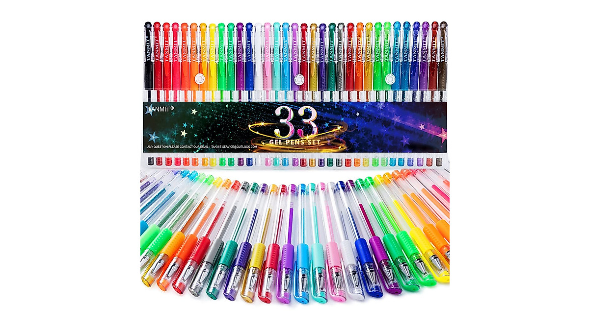 TANMIT Gel Pens Set - 33 Vibrant Colors with 40% More Ink for Creative Art