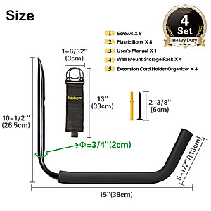 Tahikem 4 Pcs Kayak Rack Wall Mount, Canoe Hanger Hooks, Kayak Storage Hook, Garage Hanger Ladder Brackets, for Hanging Outdoor Beach Folding Chair Bicycle Surfboard Snowboard Paddle Board - Black