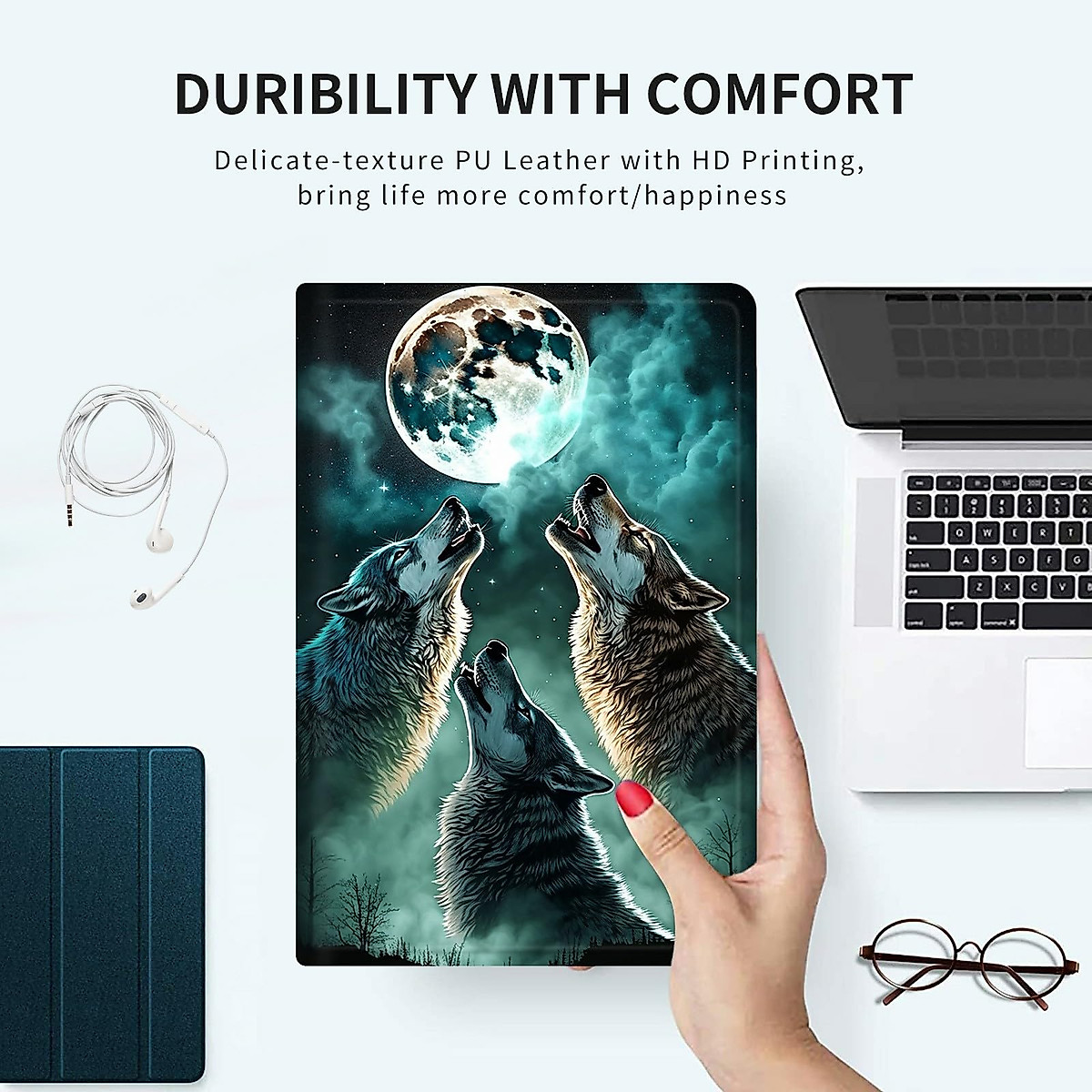 Case for Microsoft Surface Pro 7 Plus/Pro 7/Pro 6/Pro 5/Pro 4/Pro LTE 12.3 Inch PU Leather Slim Multiple Angles Stand Smart Cover with Auto Wake/Sleep, Cool Wolves Howling at The Moon