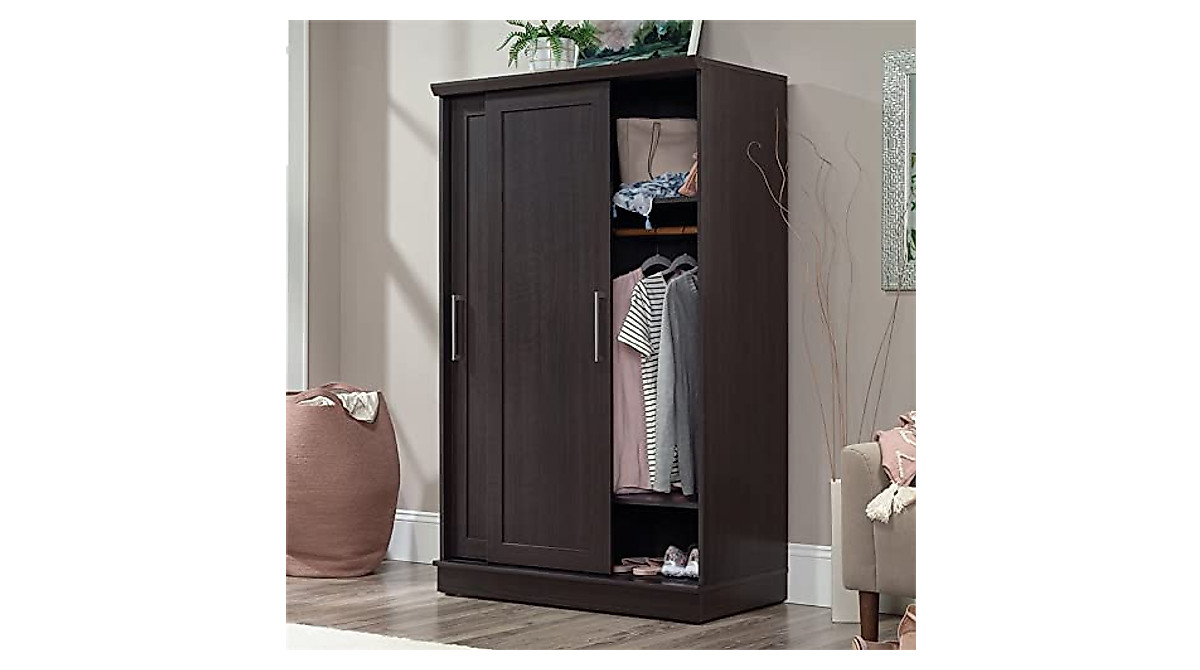 Sauder Wardrobe Cabinet in Dakota Oak – Stylish Sliding Closet Solution