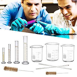 Thick Glass Graduated Measuring Cylinder Set 5ml 10ml 50ml 100ml Glass Measuring Beaker Set 50ml 100ml 250ml with 2 Glass Stirring Rods 12’’ Long 1/4’’ Diameter and 2 Brushes