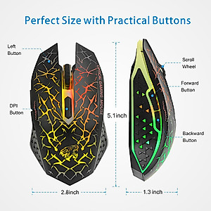 Uciefy Q8 Wireless Gaming Computer Mouse, 2.4GHz USB Optical Rechargeable Ergonomic LED Wireless Silent Mouse, 3 Adjustable DPI, 6 Buttons, Compatible with PC, Laptop, Notebook, Desktop (Black)