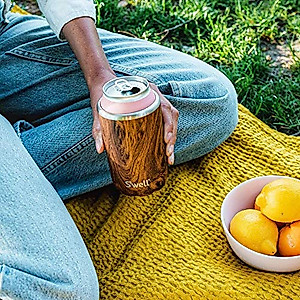 S'well Stainless Steel Chiller Triple-Layered Vacuum-Insulated Keeps Drinks Cool and Hot for Longer-Dishwasher-Safe BPA-Free for Travel, 12oz Cans and Bottles, Teakwood