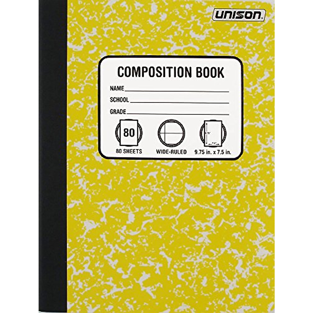 Bundle of 5 Wide Ruled Marbled Composition Notebooks; 1 of Each Color ;Red, Blue, Green, Yellow and Black