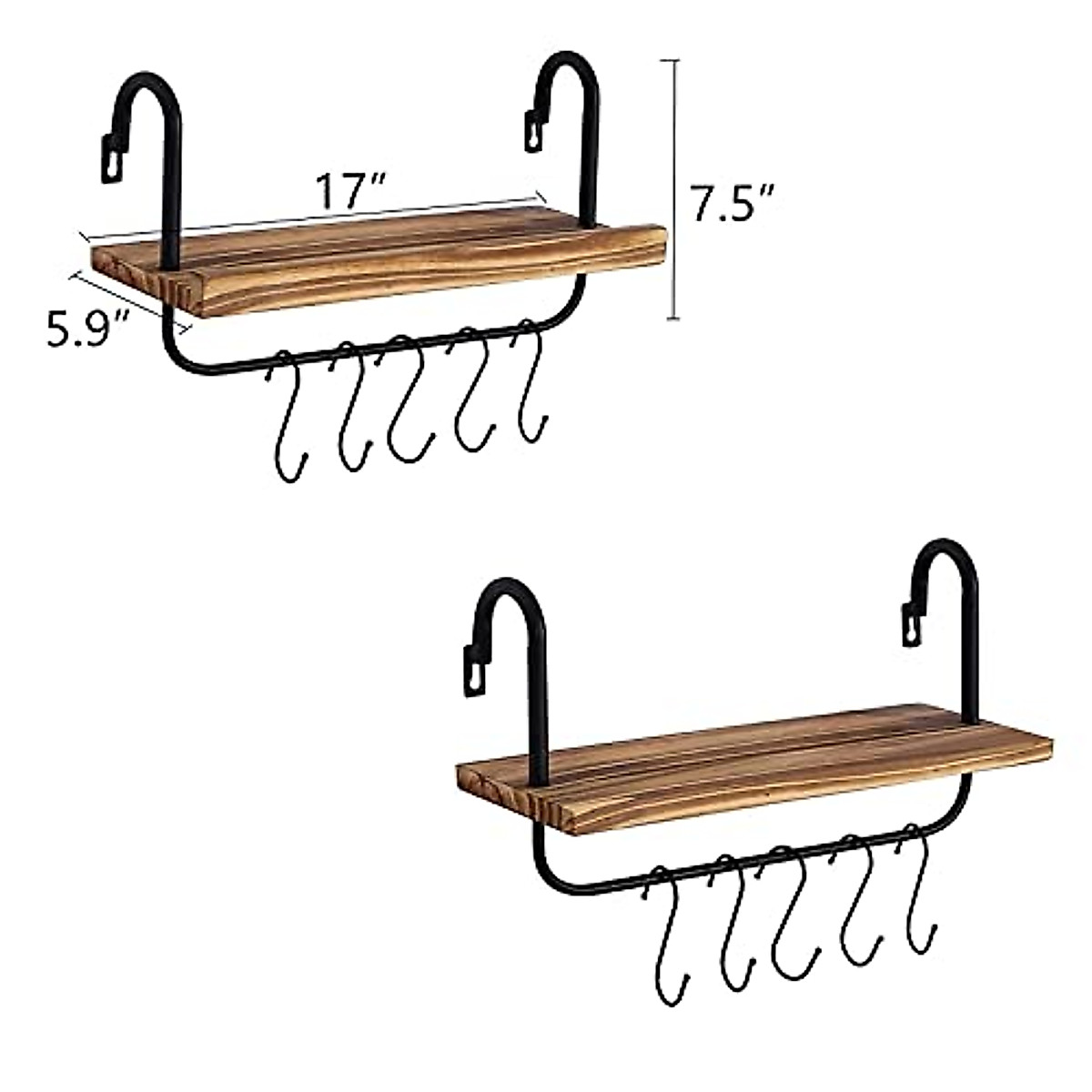 YCOCO Coffee Cup Holder,Set of 2 Rustic Wall Mounted Coffee Mug Rack with 10 Hooks Coffee Bar Accessories Wood Tea Cup Hanger for Organizing Cooking Utensils,Home Kitchen Coffee Station Decor