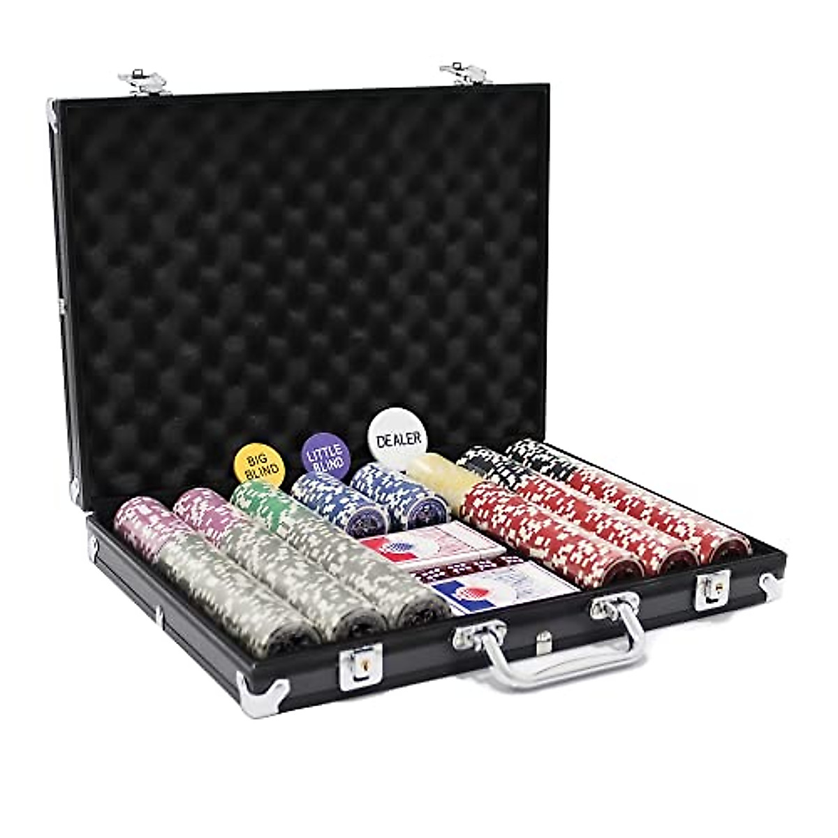 GRANDMA SHARK 500 Piece Poker Chips Set with Aluminum Case, Casino Chips for Blackjack Gambling 2 Decks of Cards, Dealer, Small Blind, Big Blind Buttons and 5 Dice, Texas Holdem Poker Sets with Case