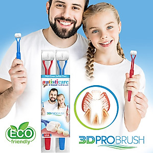 autisticare 2PK Sensory 3-Sided Toothbrush for Special Needs | New Softer Feel | Fast, Easy & Clinically Proven | Autism Spectrum Autistic Asperger Therapy Parent Caregiver Tactile Made in USA