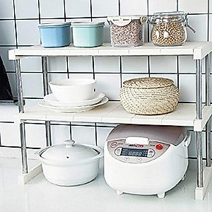 M.M.A Double-Layer Household Shelf Kitchen Seasoning Bottle Cookware Storage Rack Bathroom Supplies Storage Rack Shoe Rack Bookshelf (Ivory)