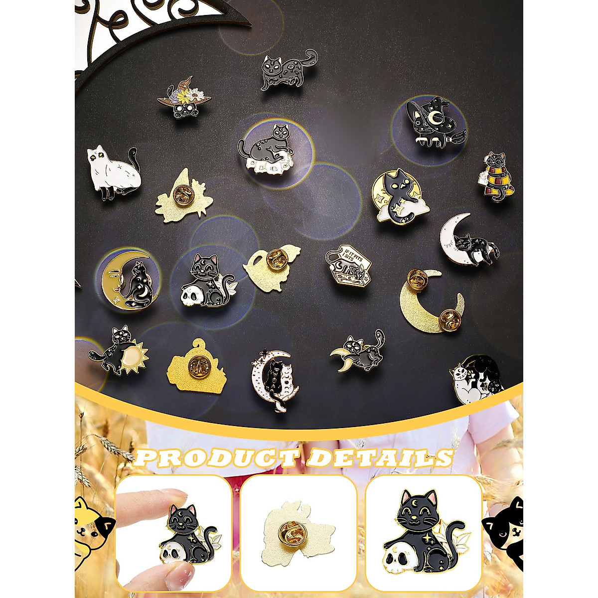 Ferraycle 20 Pieces Cat Enamel Pins Bulk for Backpack Cute Enamel Brooch Pins Set Black Cat Lapel Pins Witchy Enamel Brooch Pins for Women Men Girls DIY Badges Clothing Jacket Bags Halloween Gifts