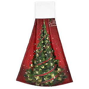 ALAZA Christmas Starry Tree Red Kitchen Hand Towel Home Decor Hanging Towels 2PCS Soft Absorbent Cloth Tie Towels for Bathroom Laundry Room 14 x 18.2 Inches