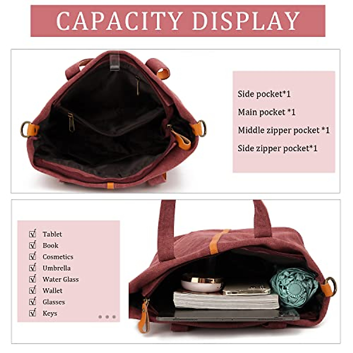 SUKUTU Ladies Canvas Tote Handbags Vintage Roomy Work Bag Casual Daily Purse Top Handle Bag