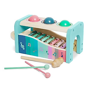 NUKied Musical Pounding Toy for Educational Play, Wooden Montessori Baby Musical Toys with Hammer and Slide Out Xylophone for Toddlers