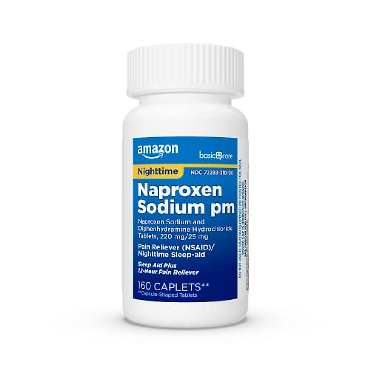 Amazon Basic Care Naproxen Sodium Pm, Naproxen Sodium and Diphenhydramine Hydrochloride Tablets, 220 Mg/25 Mg, 160 Count