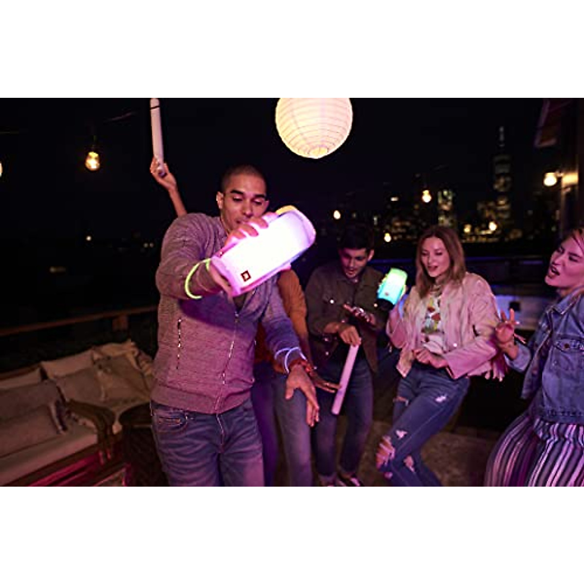 JBL Pulse 4 - Portable Bluetooth Speaker with 360 degrees LED lights, powerful sound and deep bass, IPX7 waterproof, 12 hours of playtime, JBL PartyBoost for multiple speaker pairing (White)