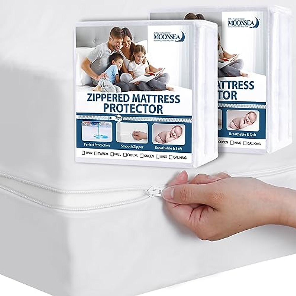 Twin Mattress Protector Waterproof 2 Pack Zippered, 6-Side Waterproof Twin Size Mattress Protector, Twin Mattress Cover, Box Spring Encasement White