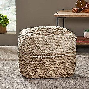 Christopher Knight Home Dellroy Pouf, Ivory + Beige
