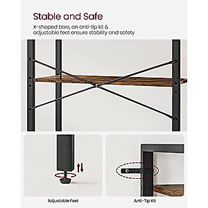 VASAGLE ALINRU Bookshelf, Bookcase, 5-Tier Storage Rack with Steel Frame, for Living Room, Office, Study, Hallway, Industrial Style, Rustic Brown and Black ULLS061B01