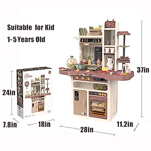 Kitchen Playset with Real Sounds & Light - Toy Accessories Set Pretend Food Toy Accessories Set for Toddlers - Play Sink & Cooking Stove with Steam - 65 PCS for Toddlers Kids - 37 inch 3+ Years