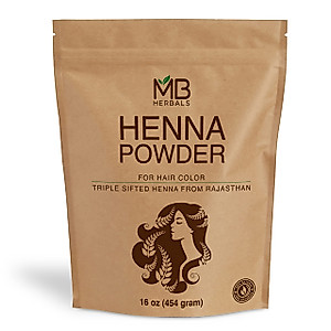 MB Herbals 100% Natural & Pure Henna Powder 454 Gram | 16 oz / 1.00 LB | For Natural Orange-Red Hair Color | Triple Sifted | Raw | Non-Radiated |100% Pure Rajasthan Henna from Marwar region