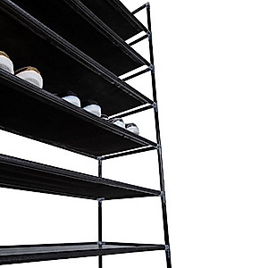 Shoe Rack with 10 Layers Non-woven, 100cm Ultra Large Capacity Fabrics & Steel Shoe Shelf (Black),Shoe Organizer for Closet Floor & Entryway