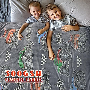 Boys Truck Car Toys Unique Gifts for Kids Glow in The Dark Blanket Valentine's Day Gifts Glowing Cartoon Tractor Throw Blanket Soft Fleece Blanket Excavators Room Bed Sofa Decor Blankets