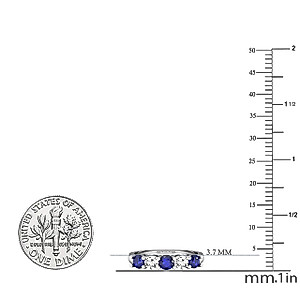 Dazzlingrock Collection Round Blue Sapphire and White Diamond Women Alternate 5 Stone Anniversary Band, 14K White Gold, Size 8.5