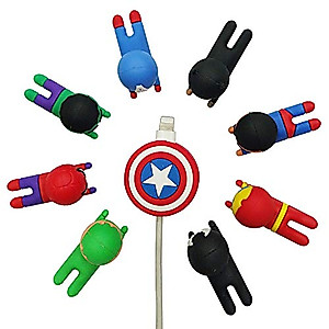 jkacfku 9Pcs Cable Protector for iPhone/ipad USB Cable, Plastic Cable Protectors Cute Super Hero Charging Cable Saver, Phone Accessory Protect USB Charger 1