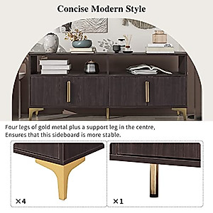 Merax Rustic Buffet Sideboard, Wood Storage Cabinet, Console Table with Open Shelves, 4 Doors for Living Room Kitchen Dining Room Espresso