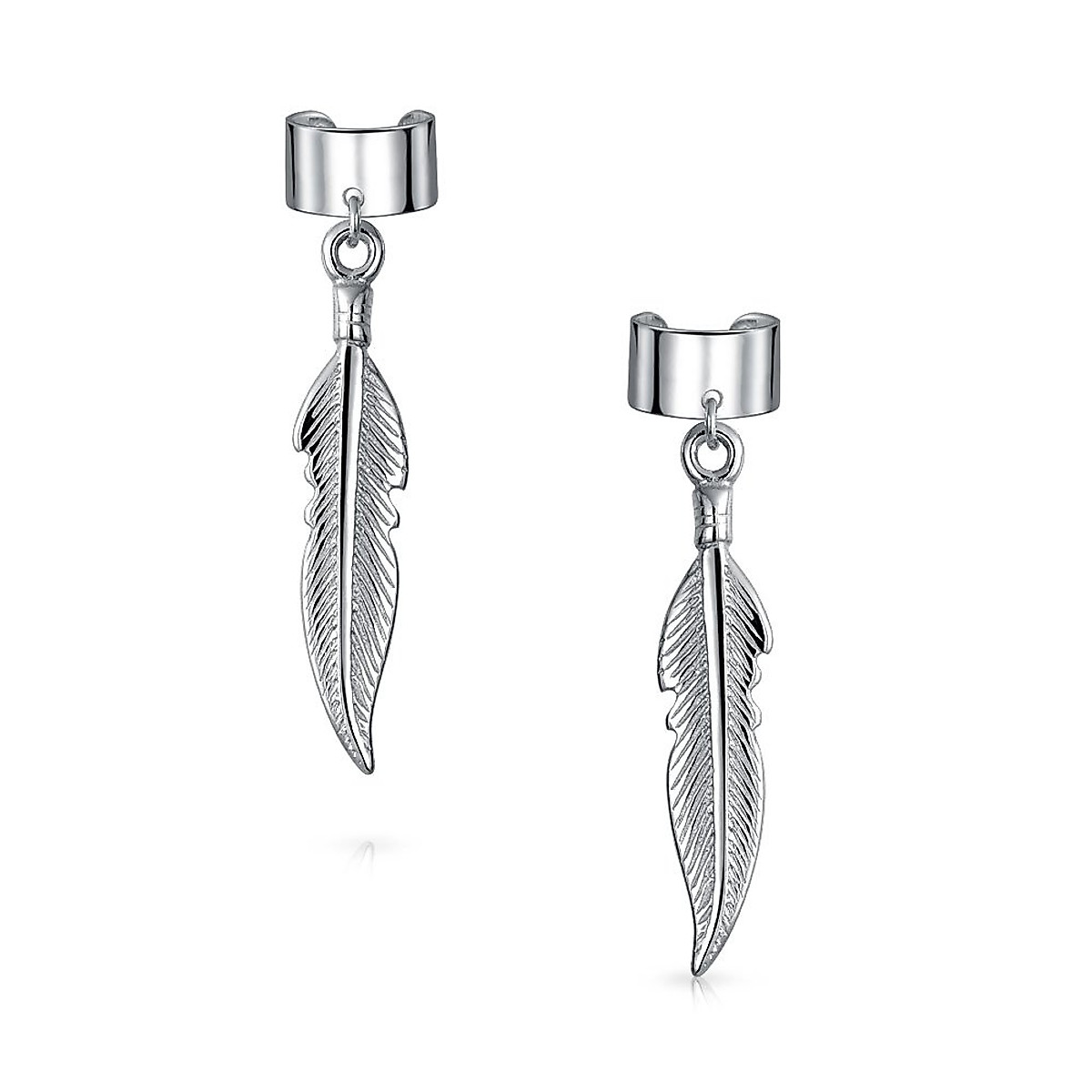 Western Jewelry Native American Feather Leaf Dangling Cartilage Ear Lobe Helix Earrings Warp Chain Ear Cuff Earrings For Women .925 Sterling Silver