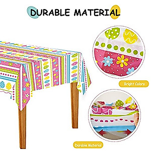 CAKKA Easter Tablecloth Plastic 54x108 Inch, 2Pack Disposable Easter Egg Tablecloth, Rectangle Easter Table Cloth Table Cover for Easter Table Decor Decorations