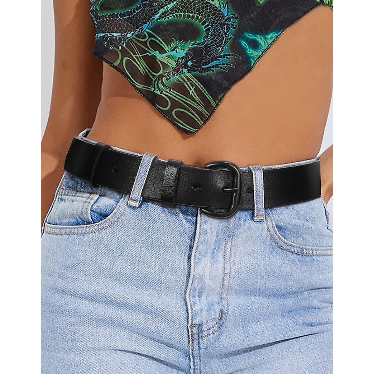 WHIPPY Women Leather Belt for Jeans Pants Dresses Ladies Waist Belt with Black Buckle M