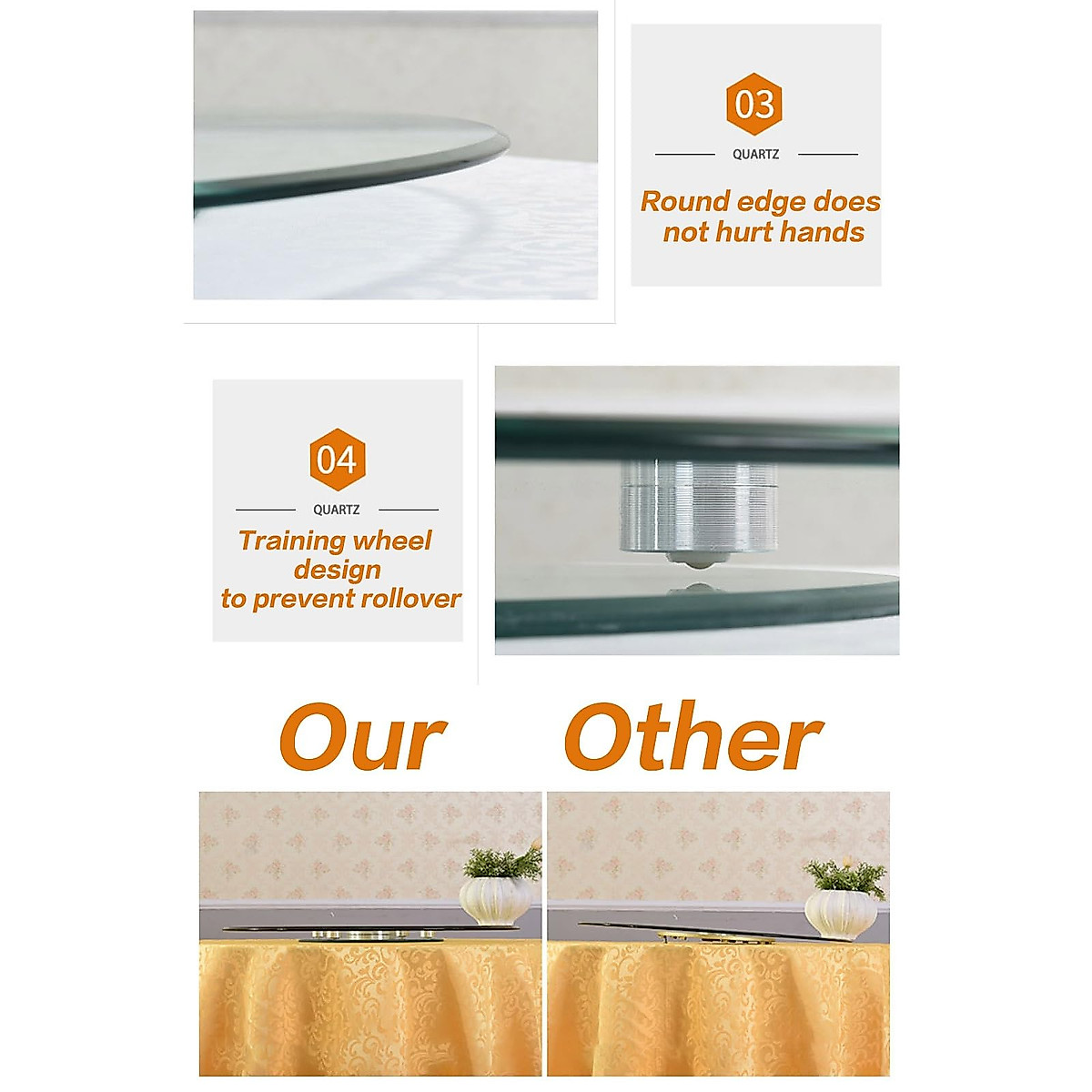 24 Inch Glass Lazy Susan Tempered Glass Round Turntable Rotating Serving With Auxiliary Wheel Design, Thicken Explosion-Proof Tempered Glass, For Sharing Food Easier (Size : Ø 60cm/24in)