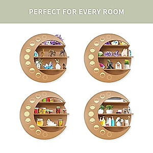 Myuilor Crescent Moon Shelf, 12.2 Inch Wooden Moon Shelf for Crystals, Stones & Essential Oils, Crystal Shelf Display Pine Floating Circle Shelf, Crystal Moon Shelves(Brown)